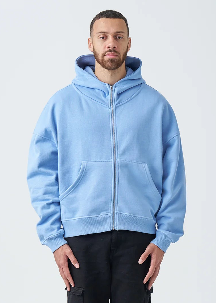 Powder Blue 14 OZ Full-Zip Fleece Hoodie | Premium Heavyweight ...