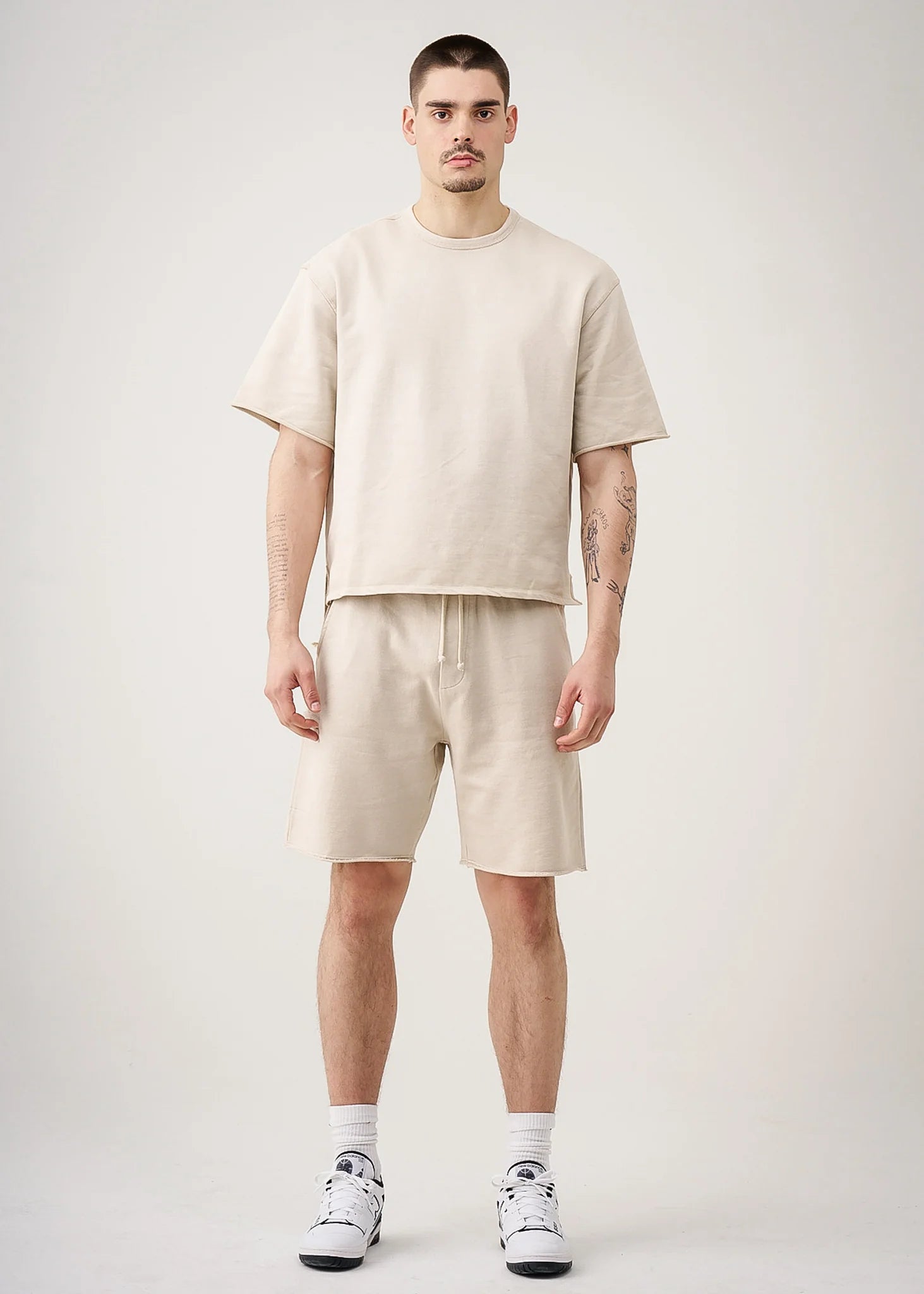 11 OZ Sand French Terry Garment Dye Raw Edge Short Set – BLANK KINGDOM