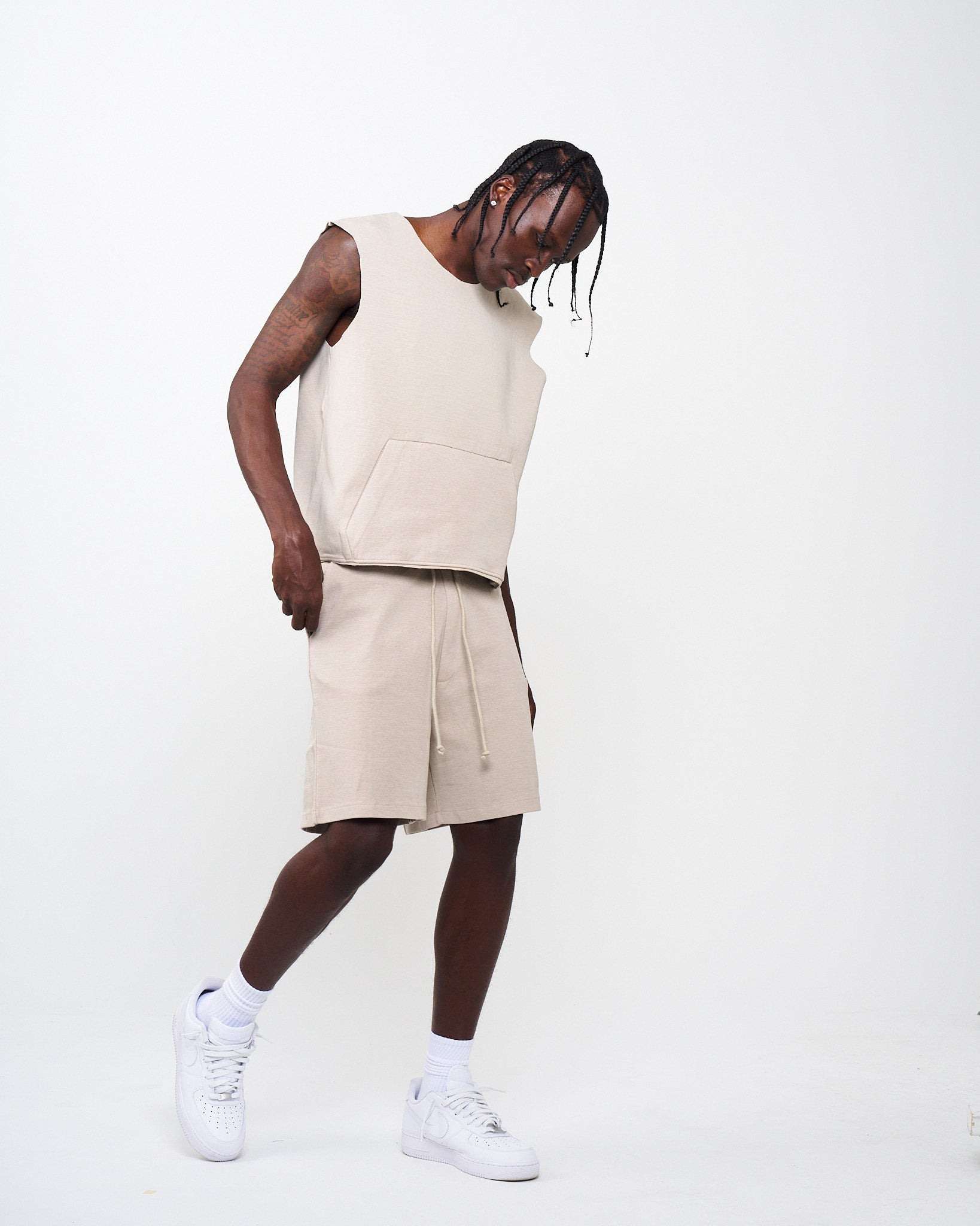 Beige Raw Edge Muscle Short Set – BLANK KINGDOM
