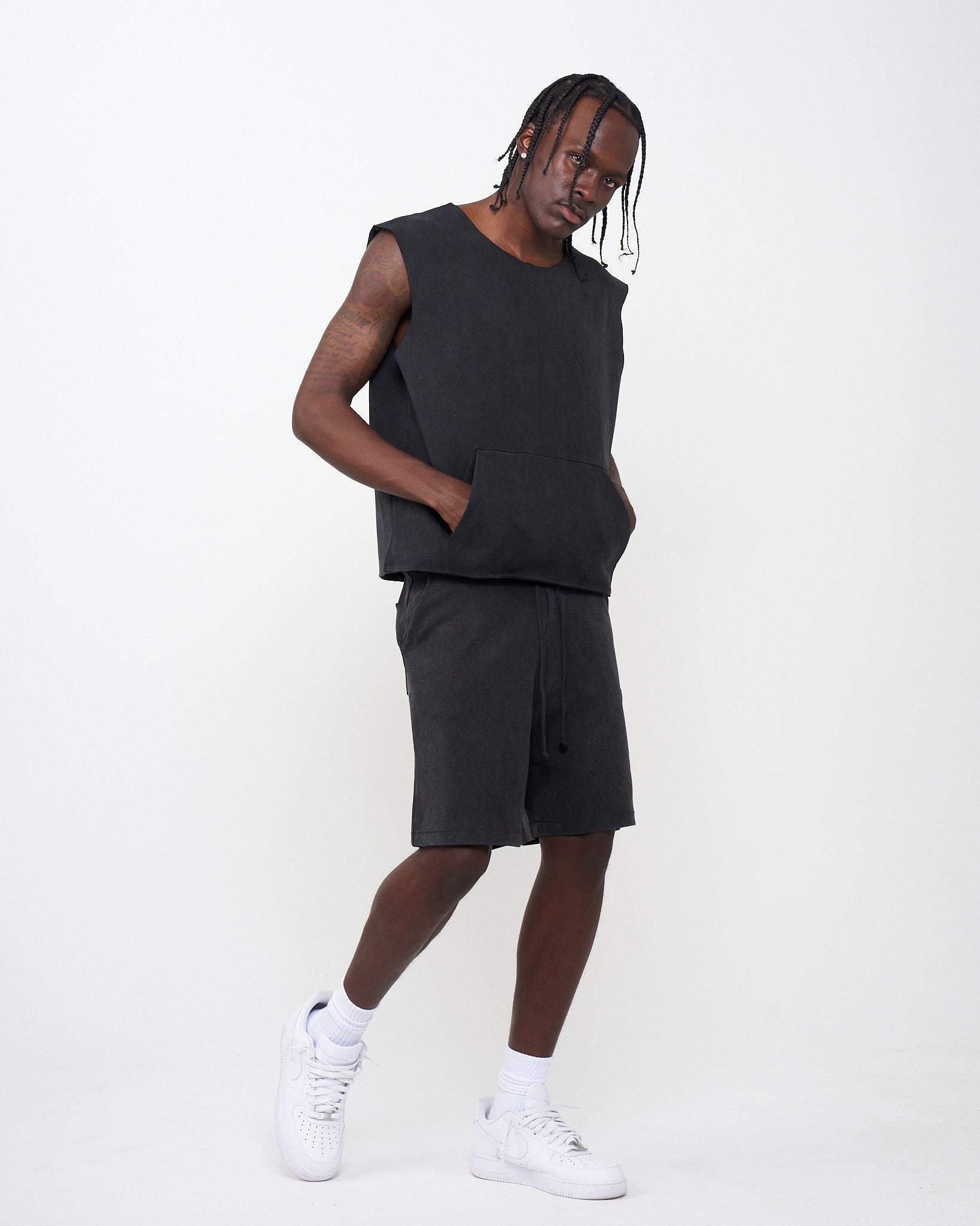 Black Raw Edge Muscle Short Set – BLANK KINGDOM